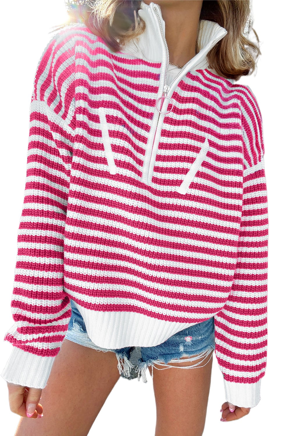 Relaxed Fit Pink Stripe Sweater with Drop Shoulders - Easy to Dress Up ...