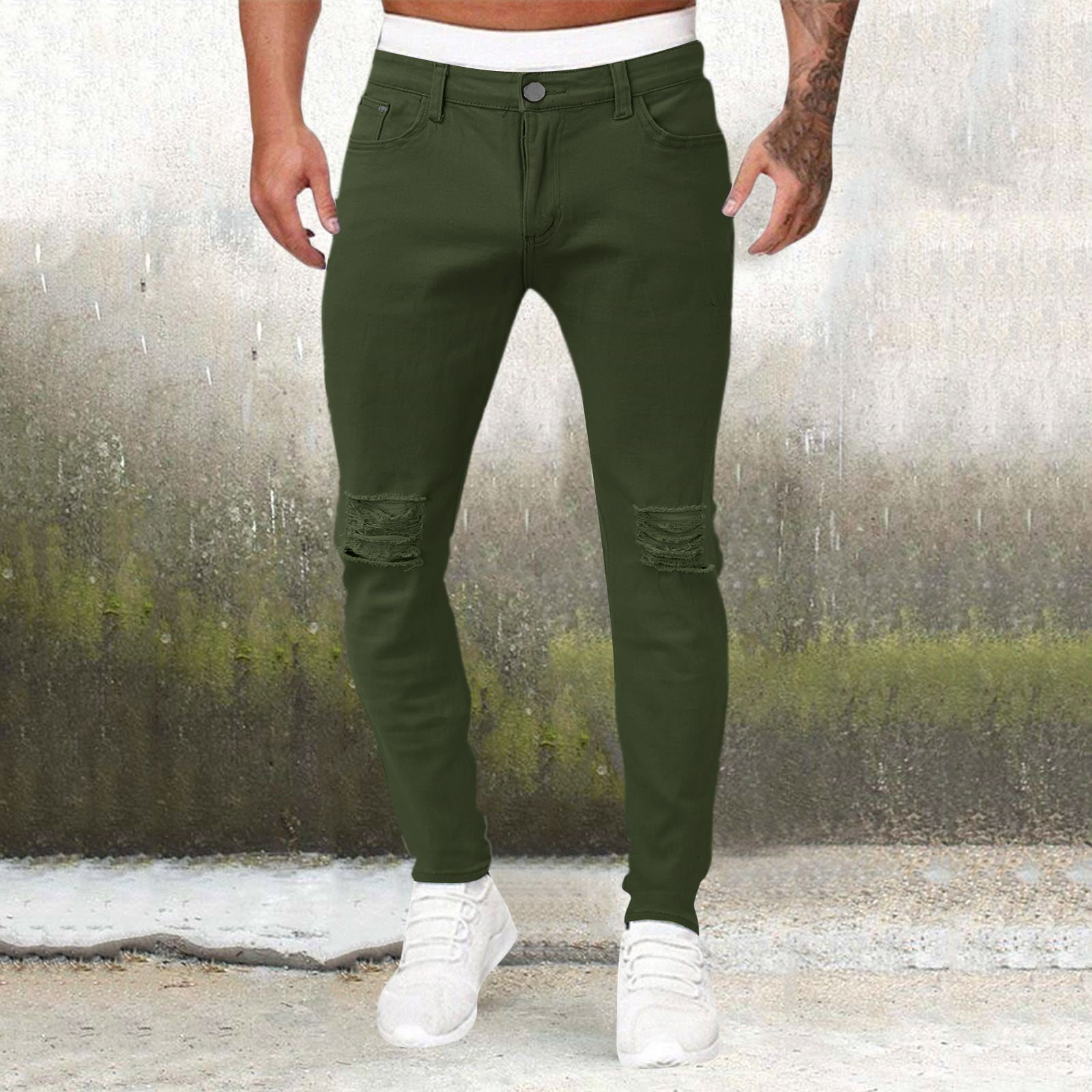 Relaxed Fit Plus Size Stretch Men's Casual Sports Solid Color Classic ...