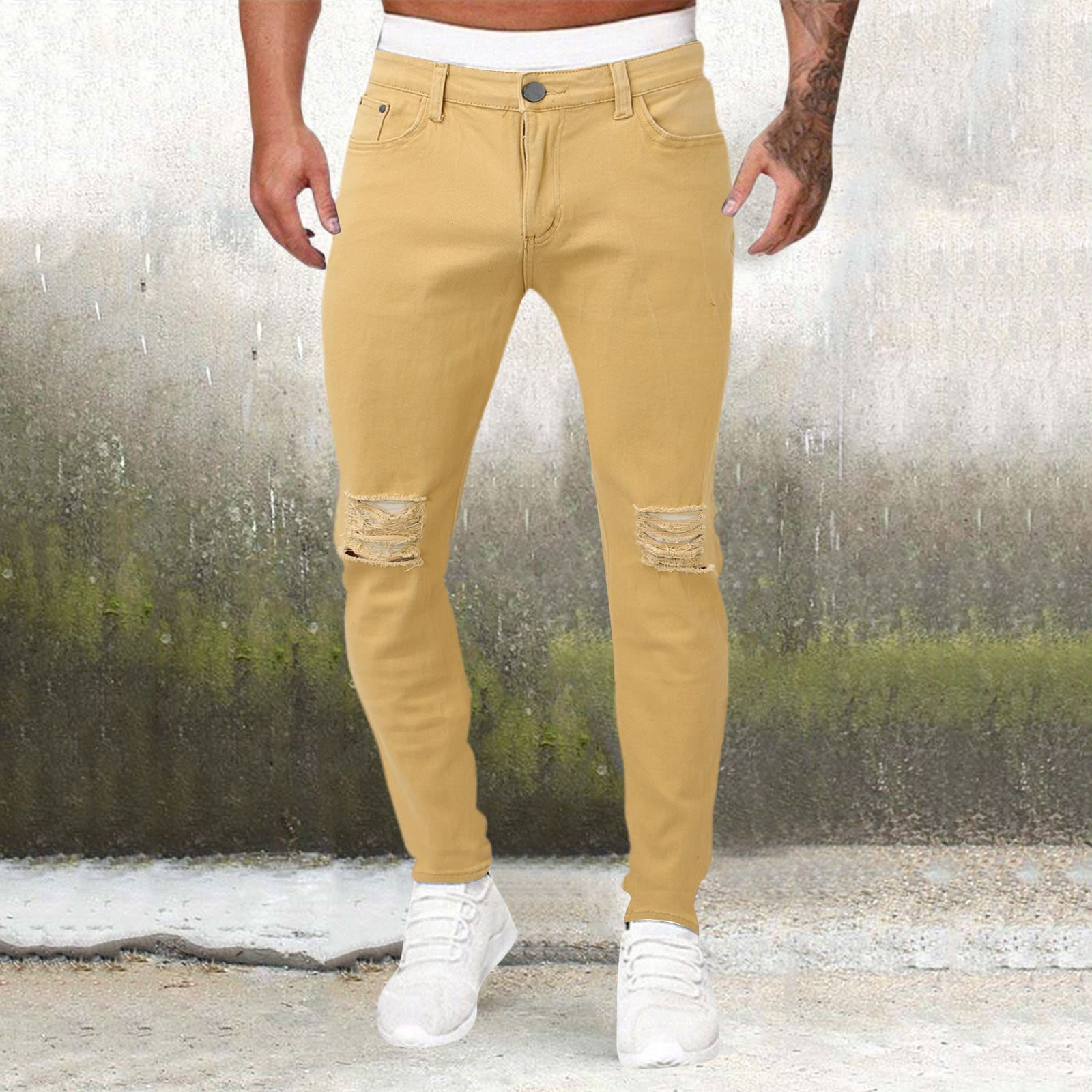Relaxed Fit Plus Size Stretch Men's Casual Sports Solid Color Classic ...