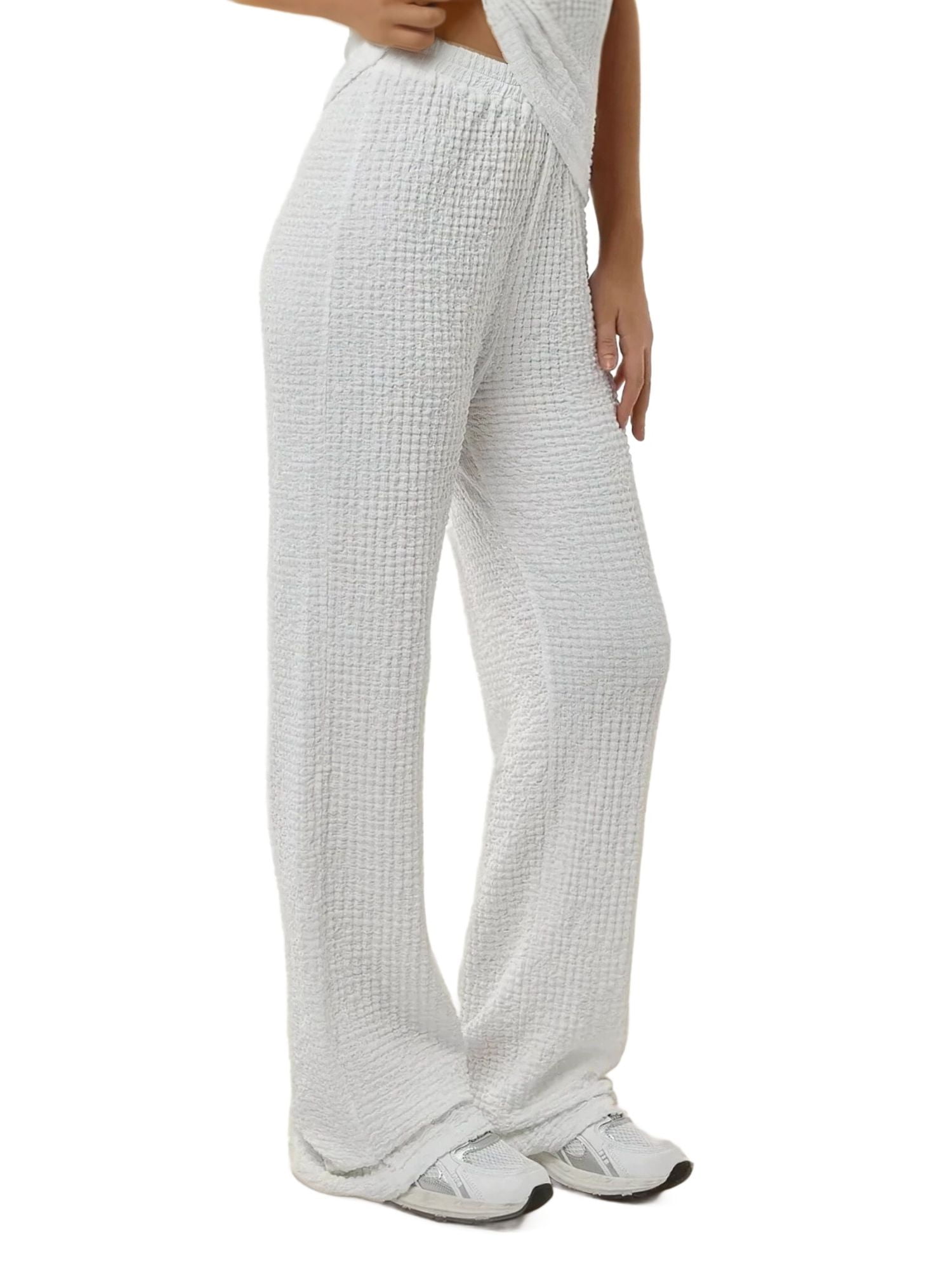 Relaxed Fit Wide Leg Textured Knit Pants - Walmart.com