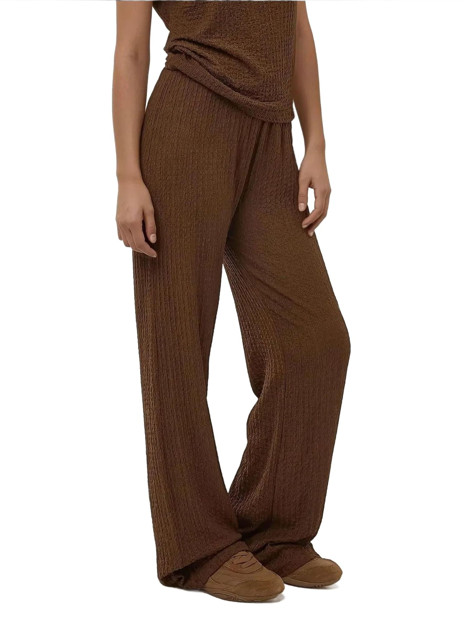 Relaxed Fit Wide Leg Textured Knit Pants - Walmart.com