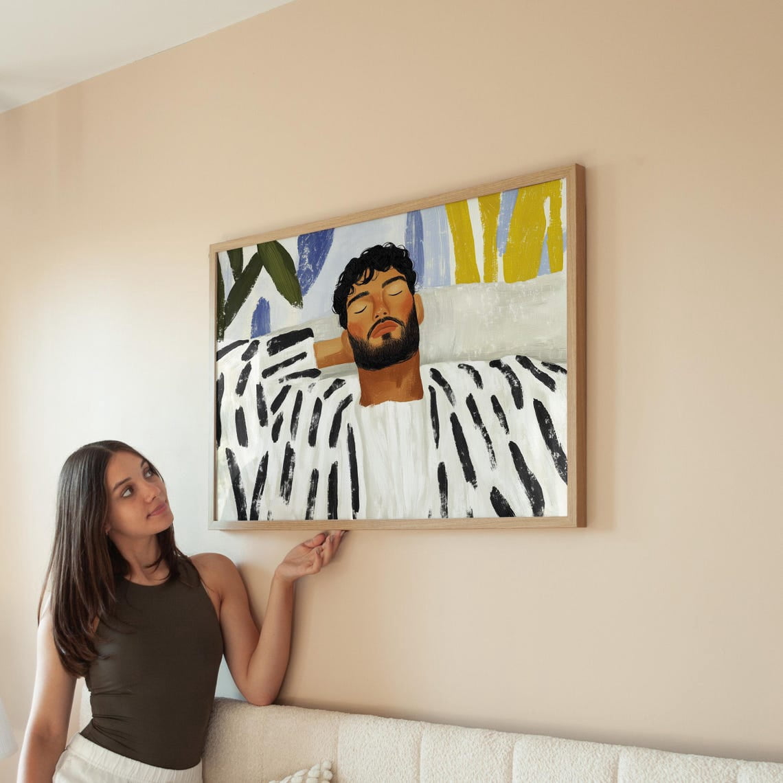 Relaxed Modern Portrait, Abstract Man Black And White Stripes Art ...