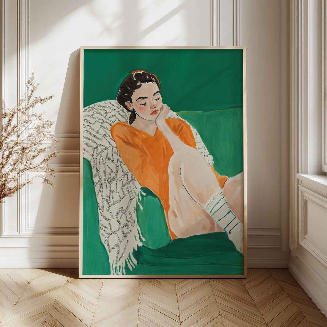 Relaxed Portrait Wall Art - Cozy Girl Illustration In Orange And Green ...