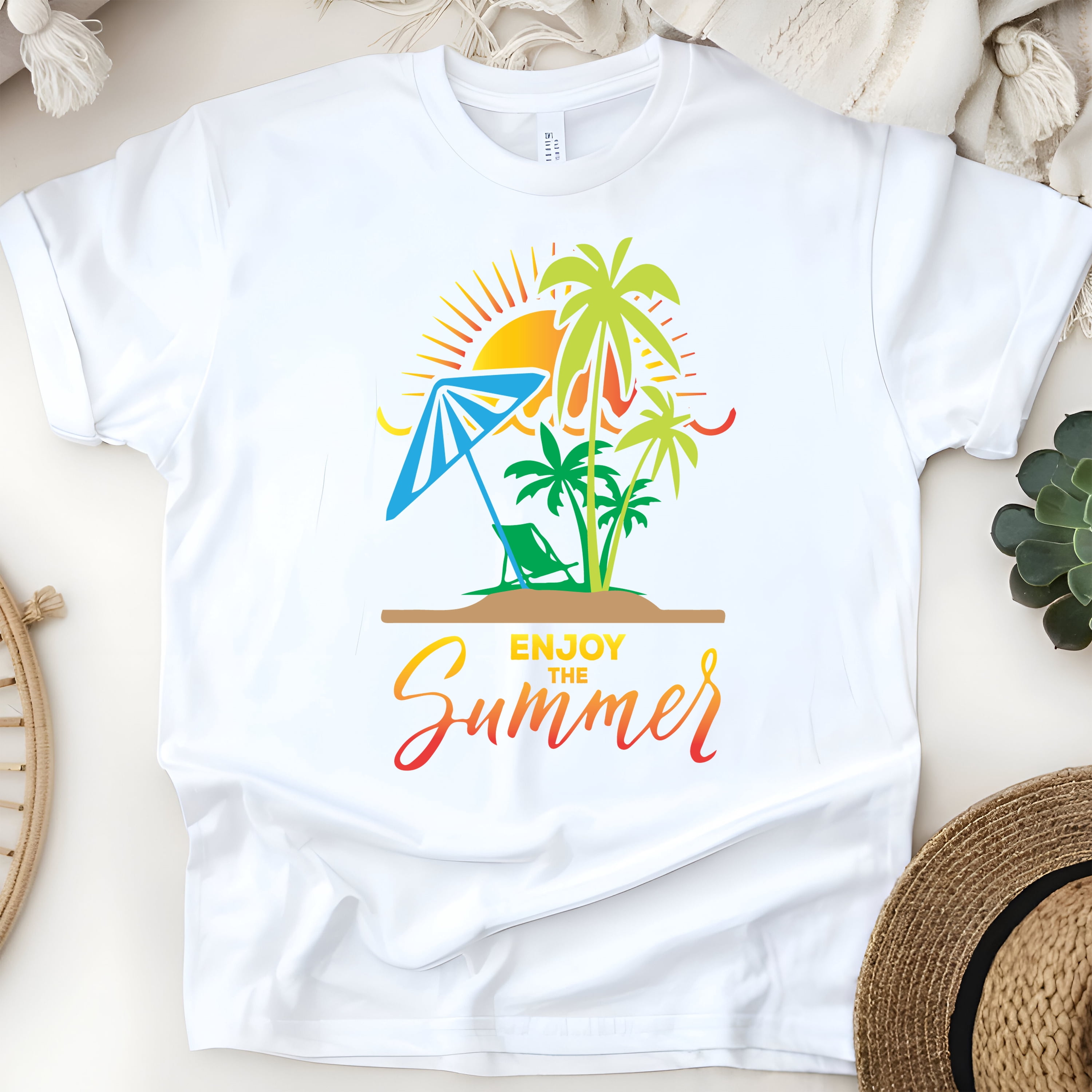 Relaxed Summer Beach Shirt – Palm Tree & Lounge Chair Vacation Vibe Tee ...