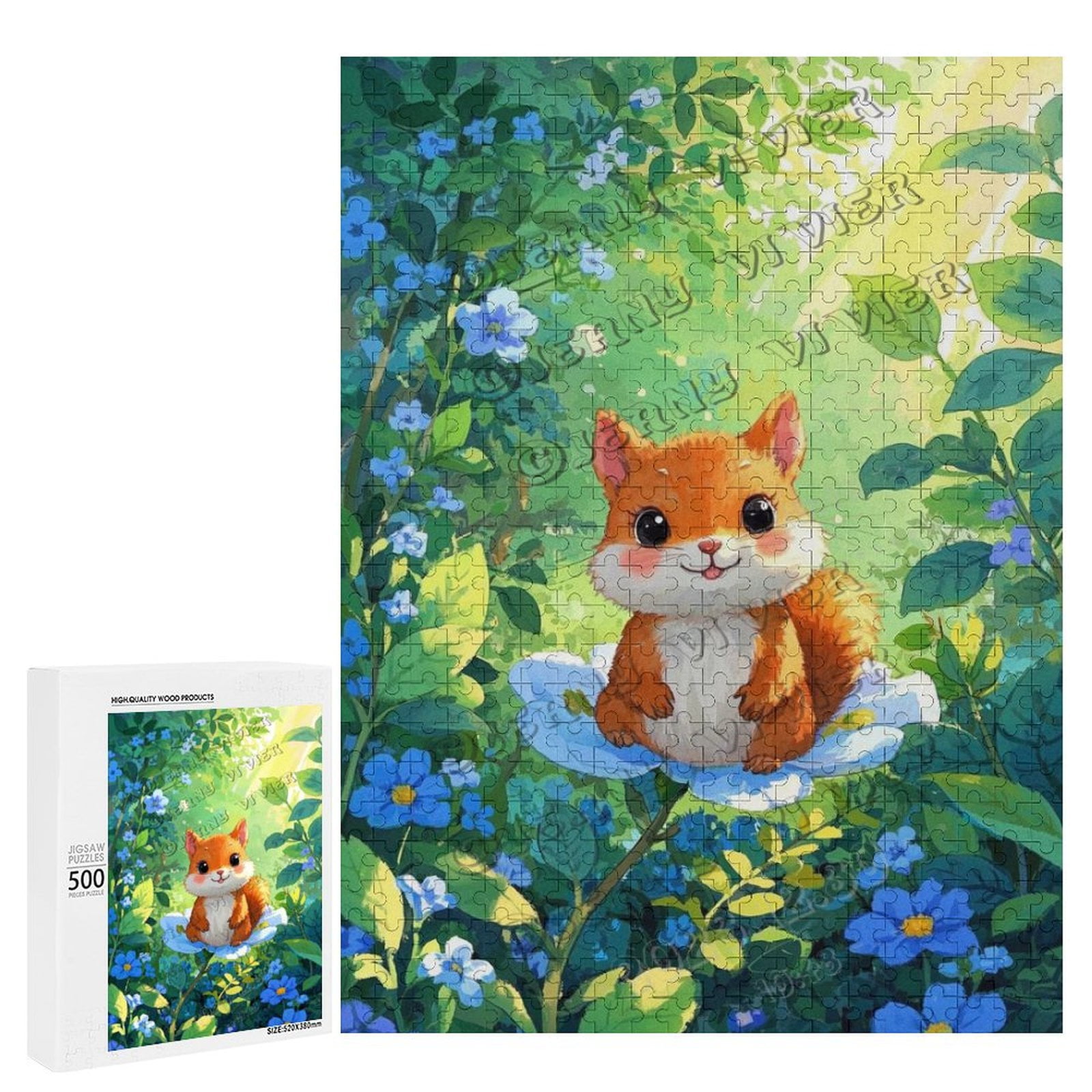 Relaxing 500 Piece Puzzle – Adorable Squirrel Among Trees – Wooden ...