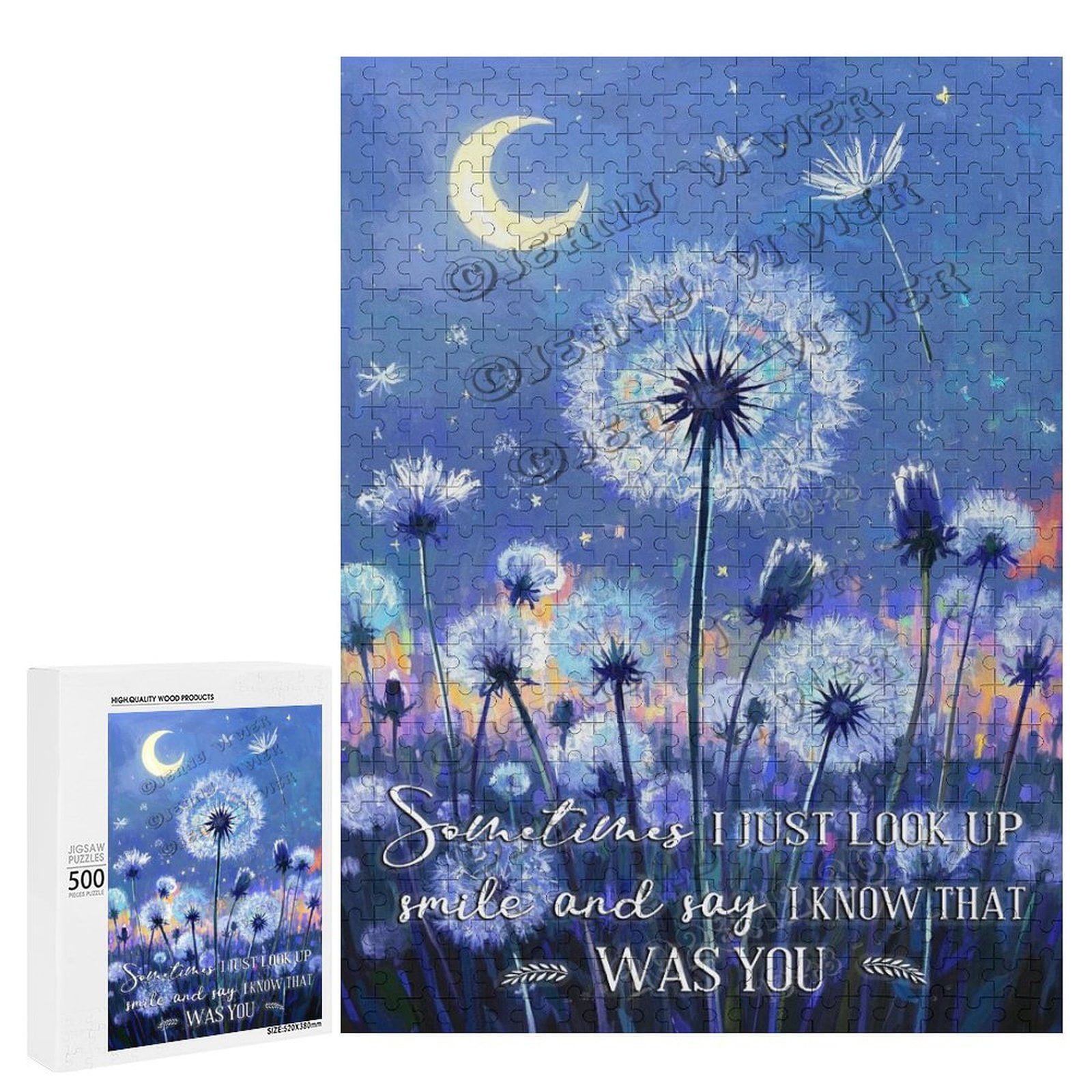 Relaxing 500 Piece Wooden Puzzle – Dandelion with Inspirational Quote ...