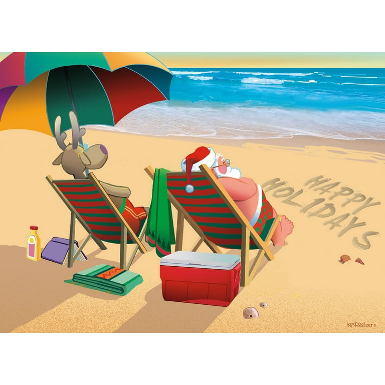 Relaxing Beach Day for Santa and Reindeer 18 Cards and 19 Envelopes 30095