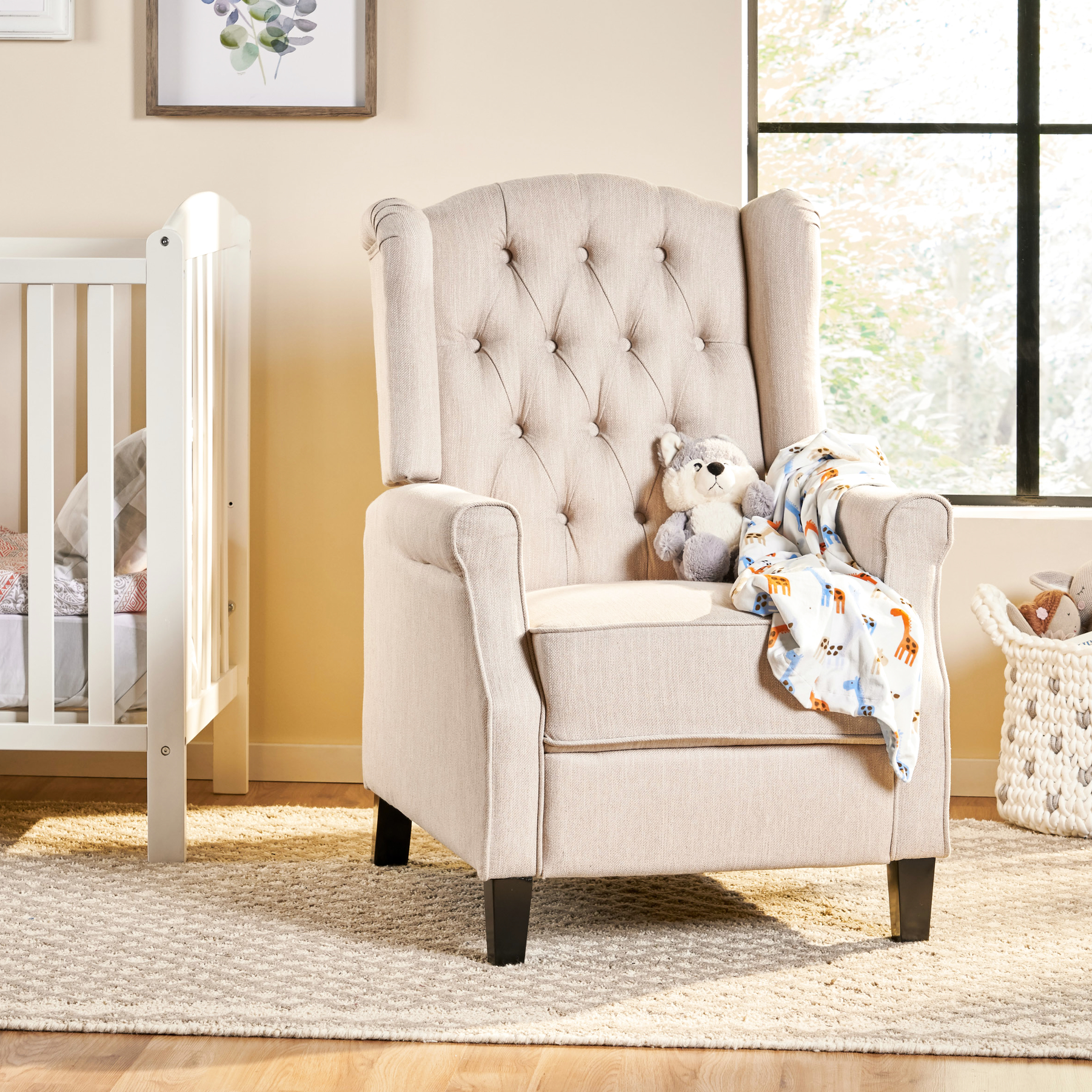 Relaxing Beige Pushback Chair With Wingback And Soft Textile ...