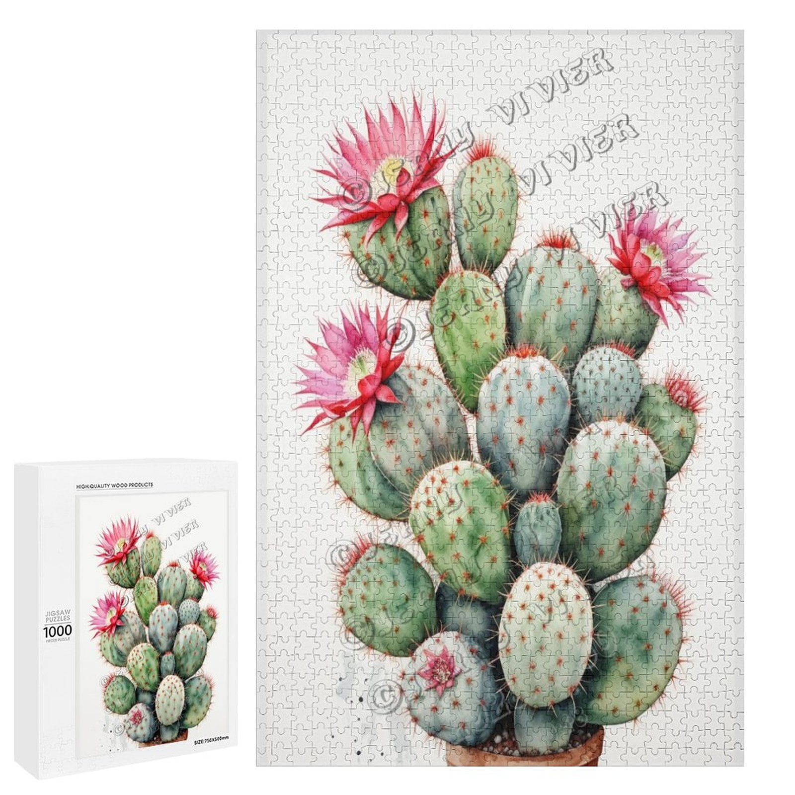 Relaxing Cactus Decor Ferocactus 1000 Piece Wooden Puzzle – Ideal ...