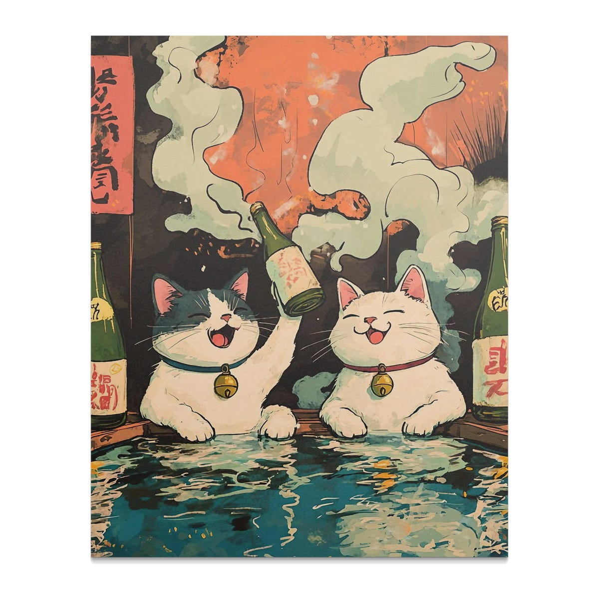 Relaxing Hot Springs Cat Posters, Japanese Bath, Anime Cats, Cute Kitty ...