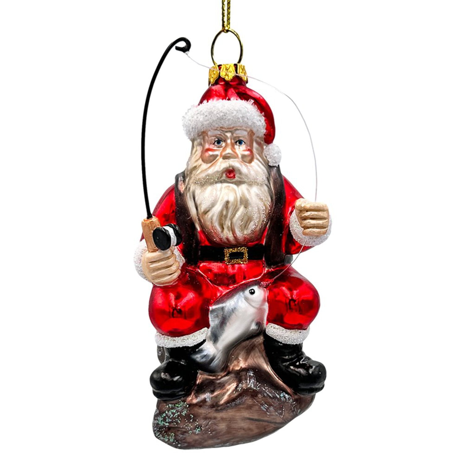 Relaxing Santa Claus Fishing Ornament, Hand Blown Glass Fisherman Gift ...