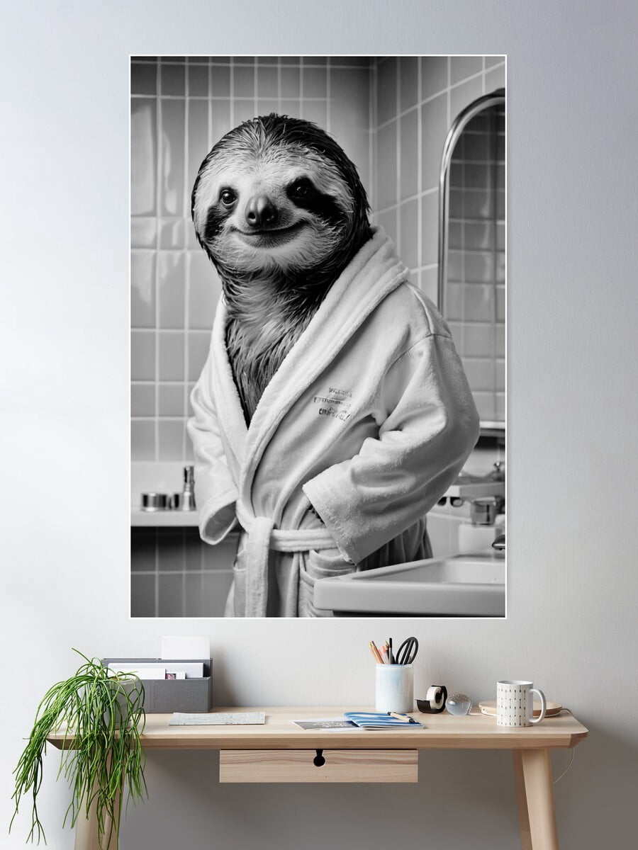 Relaxing Sloth In A Bathrobe Poster Wall Art, Modern Wall Decor For ...