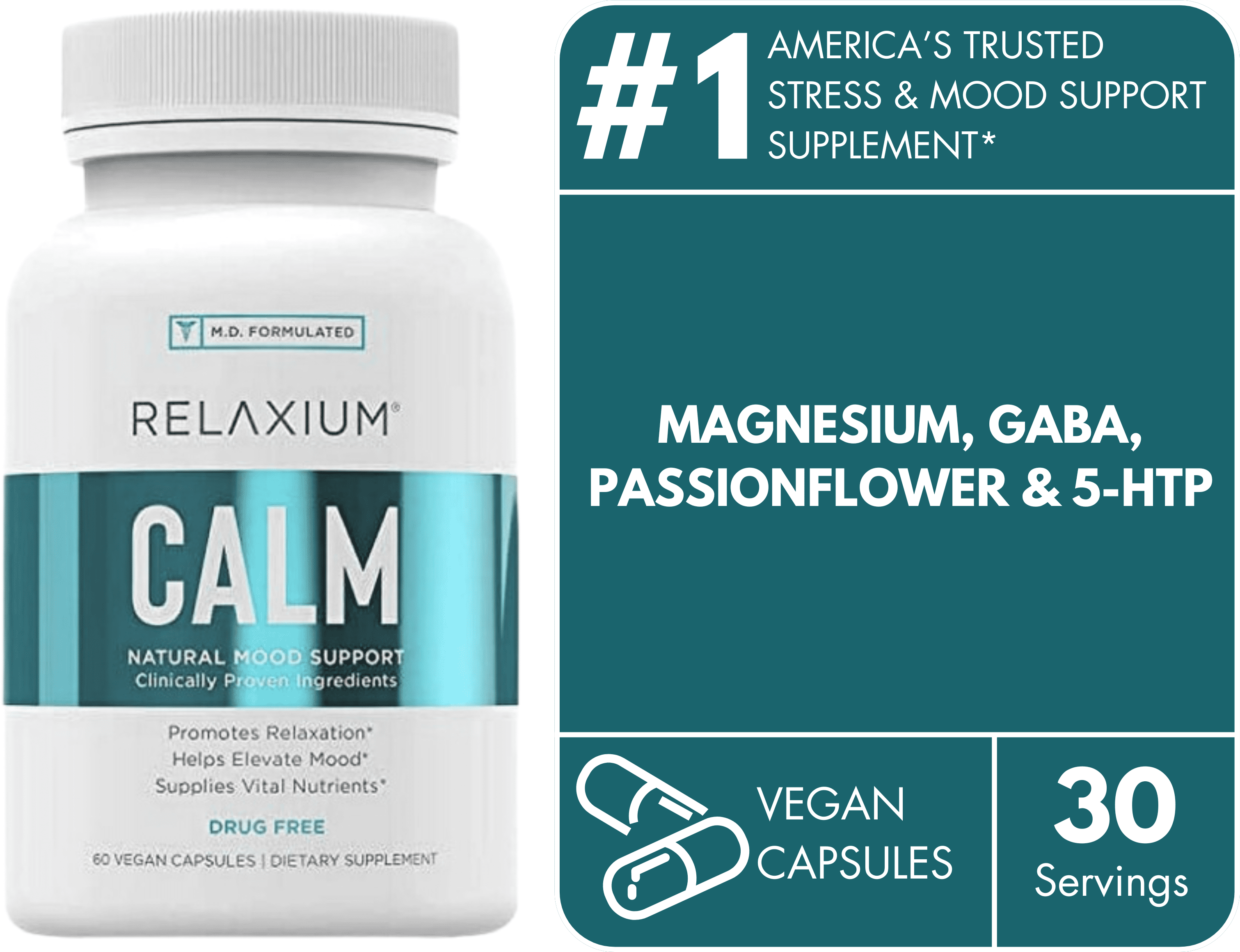 Relaxium Calm, Non-Habit Forming, Stress & Mood Support Supplement ...