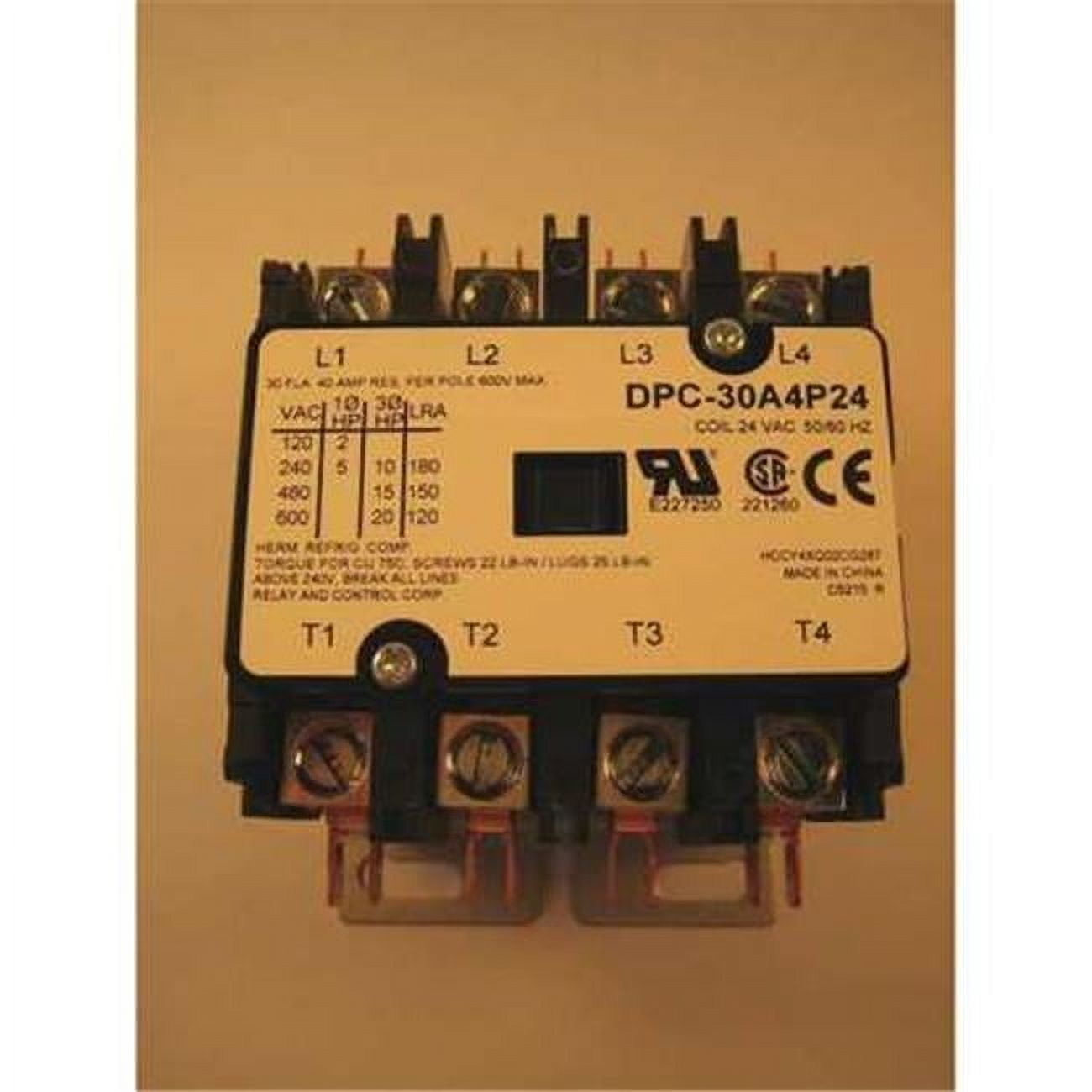 Relay & Control DPC-30A4P24 Definite Purpose Contactor, 30 amp, 4 Pole ...