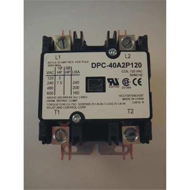 Relay & Control DPC-40A2P120 Definite Purpose Contactor, 40 amp, 2 Pole ...