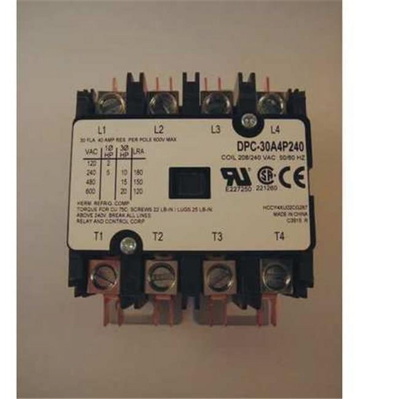 Relay & Control Definite Purpose Contactor, 30 amp, 4 Pole 208-240 V ...