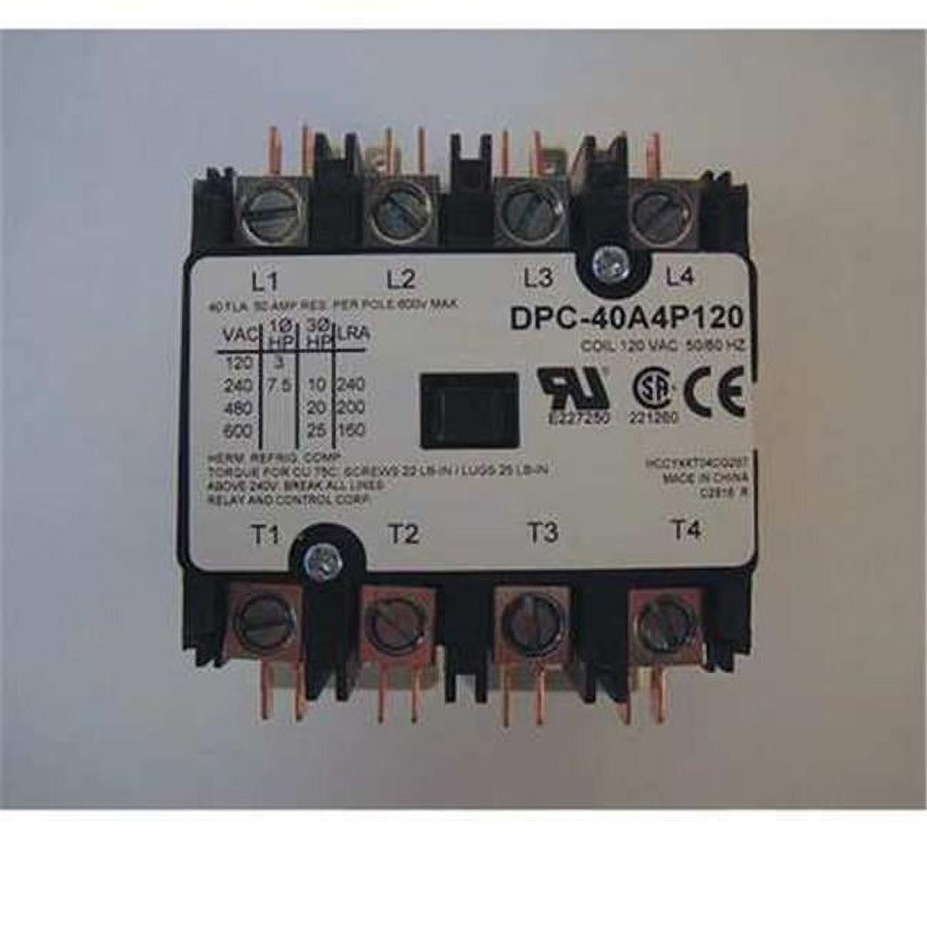 Relay & Control Definite Purpose Contactor, 40 amp, 4 Pole 120 V ...