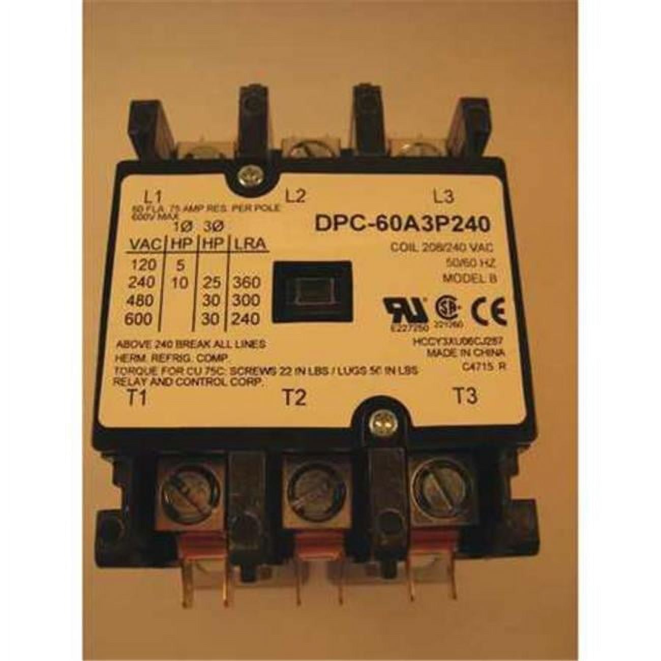 Relay & Control Definite Purpose Contactor, 60 amp, 3 Pole 208-240 V ...