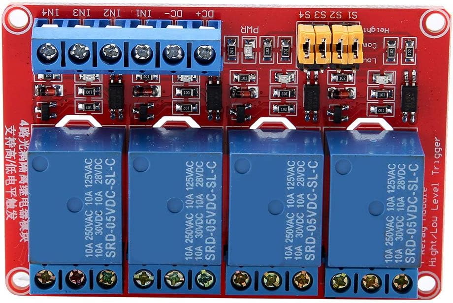 Relay Module,4 Channel Optocoupler Relay Module Board High & Low 5V/12V ...