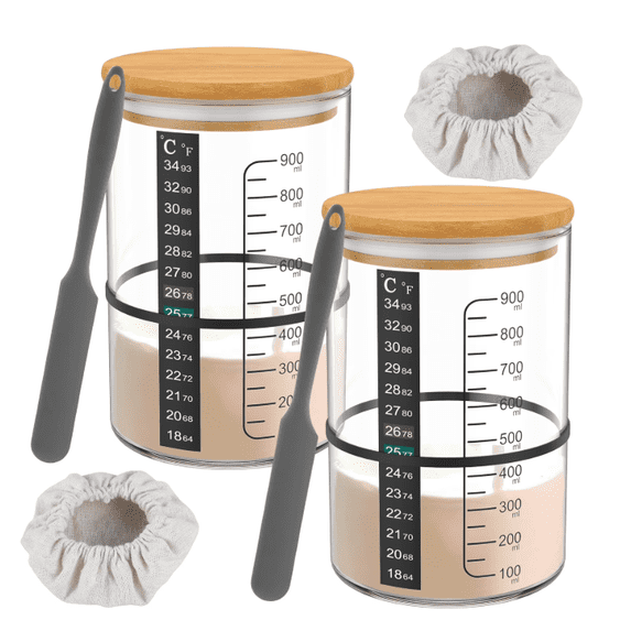 Release! 2Pcs Starter Jar Kit - Large Wide Mouth Sourdough Bread Jar ...