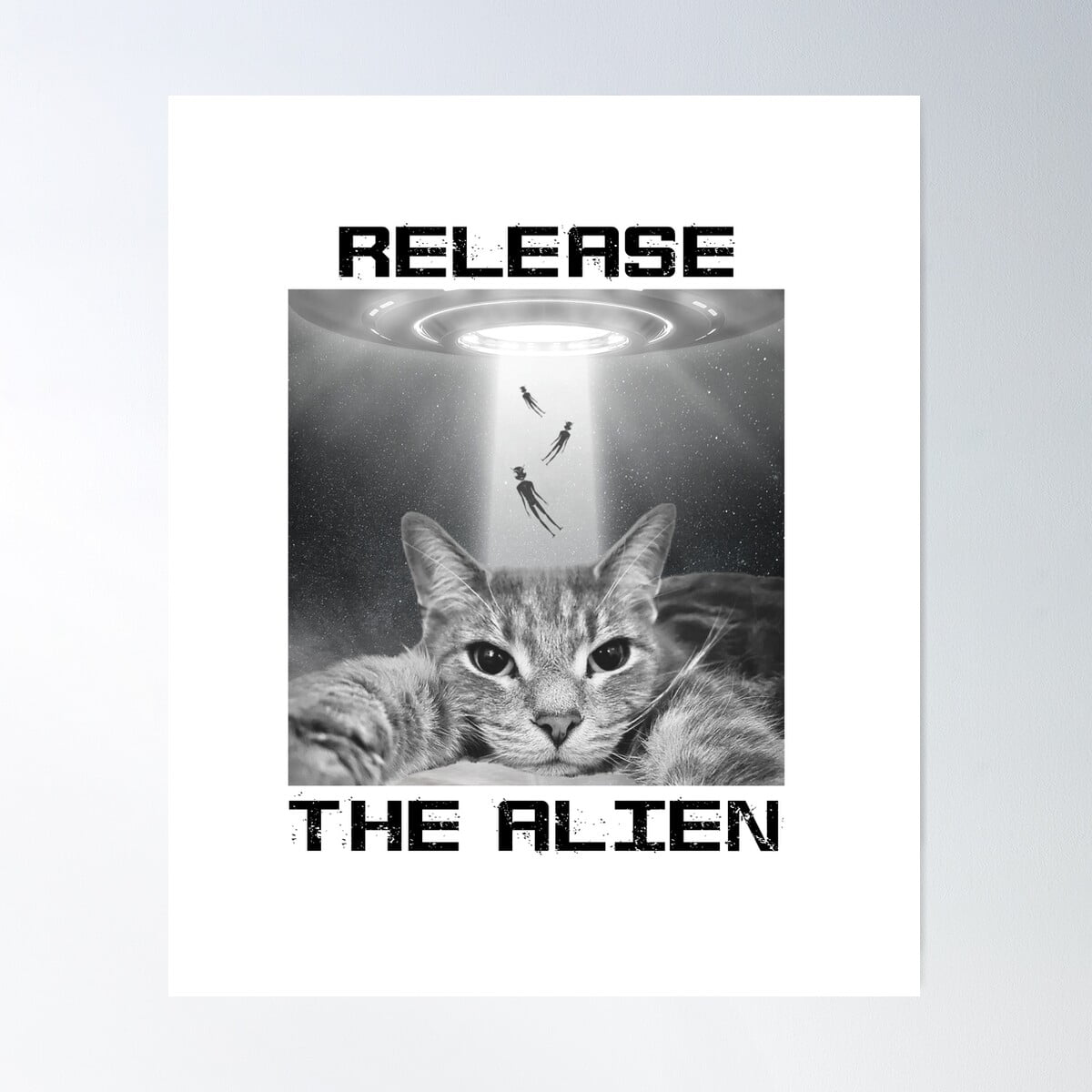 Release The Alien Cat Selfie With Aliens Beaming Up The Ufo Poster Wall ...