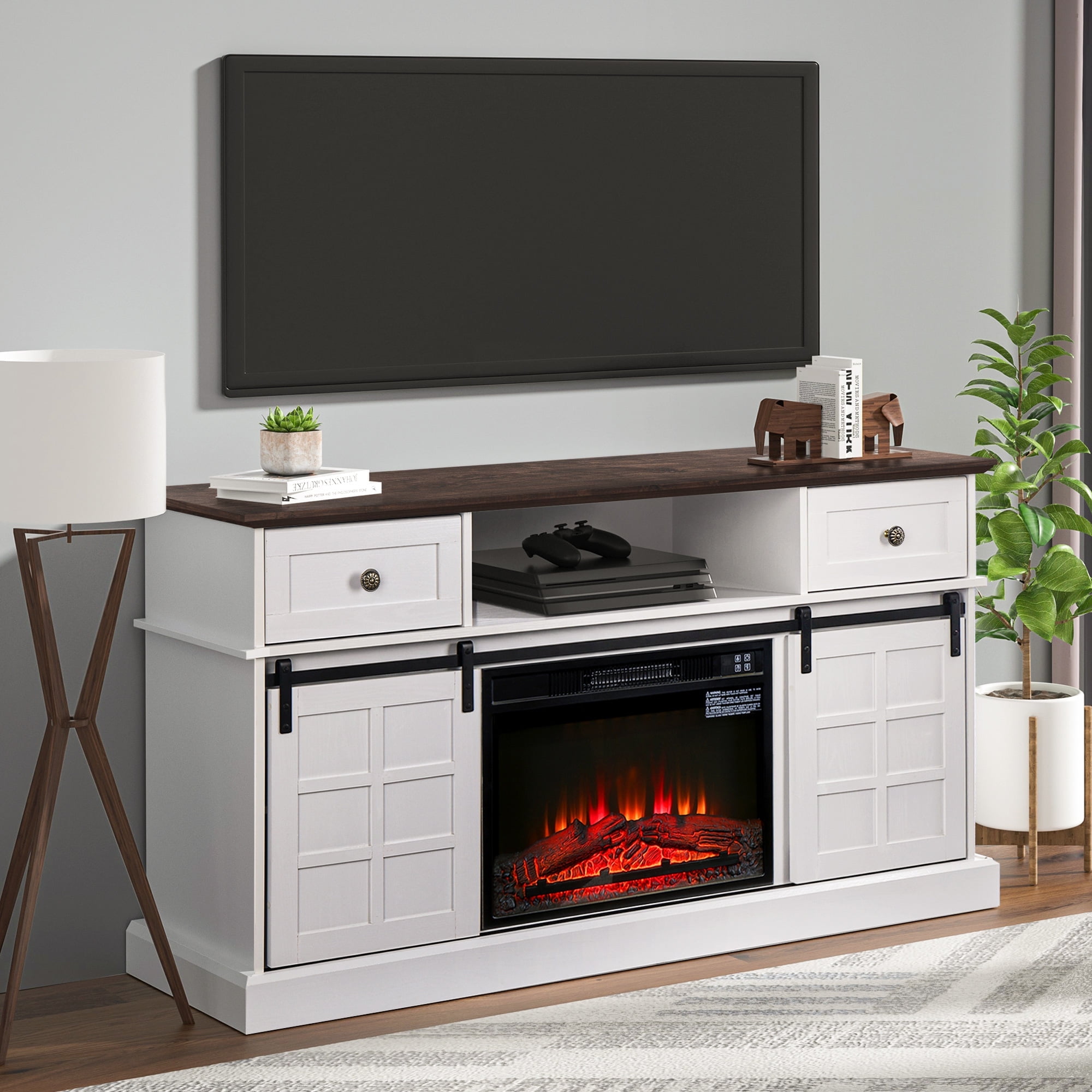 "Relefree 58"" Modern Electric Fireplace TV Stand for 65"" TVs, Sliding ...