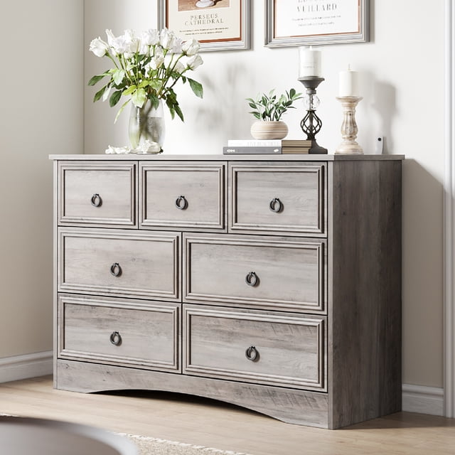 Relefree Modern Farmhouse 7 Drawer Dresser, Bedroom Storage ...
