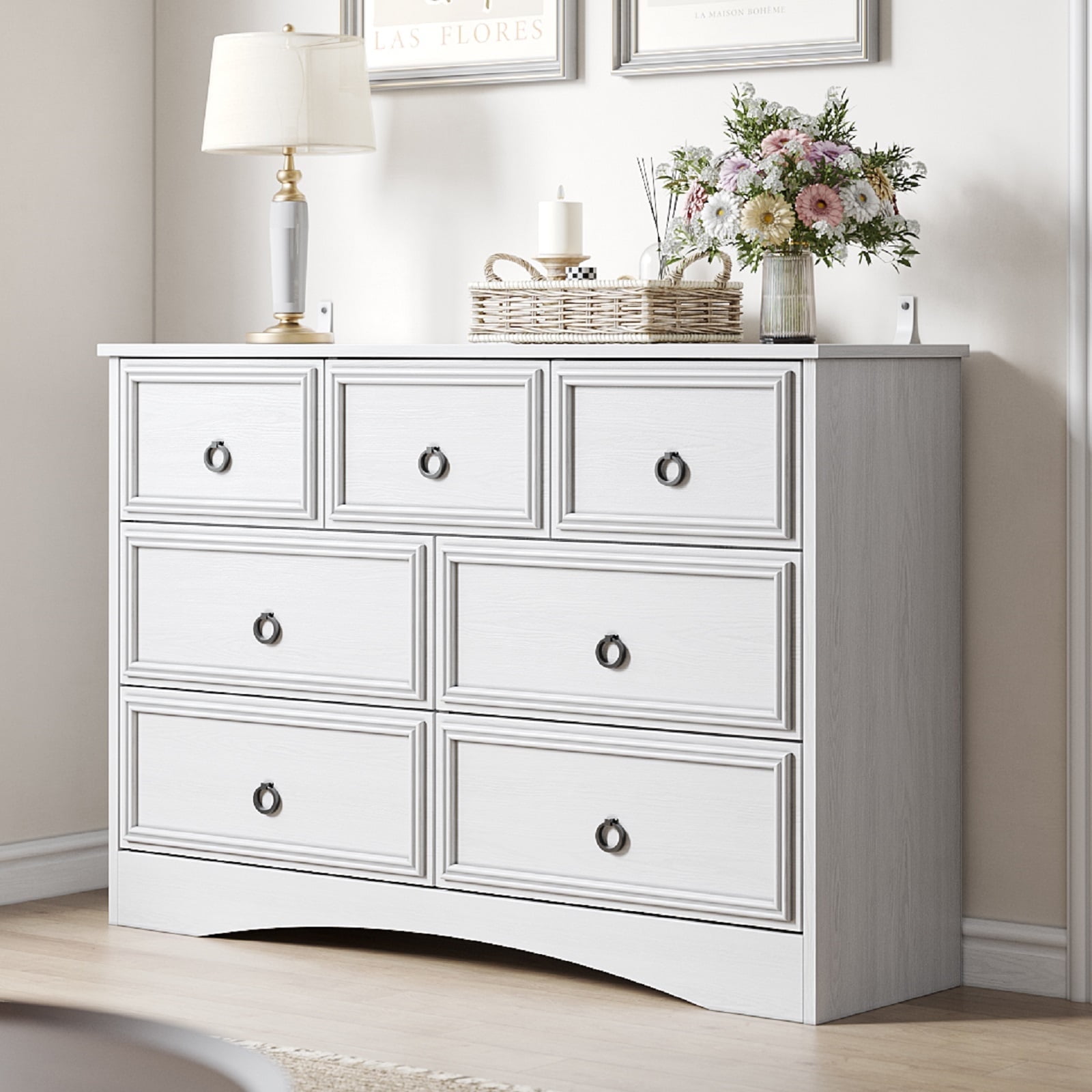 Relefree Modern Farmhouse 7 Drawer Dresser, Bedroom Storage Furniture ...