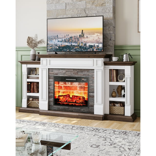 Relefree 70" Electric Fireplace with Mantel, Farmhouse TV Stand for TVs ...