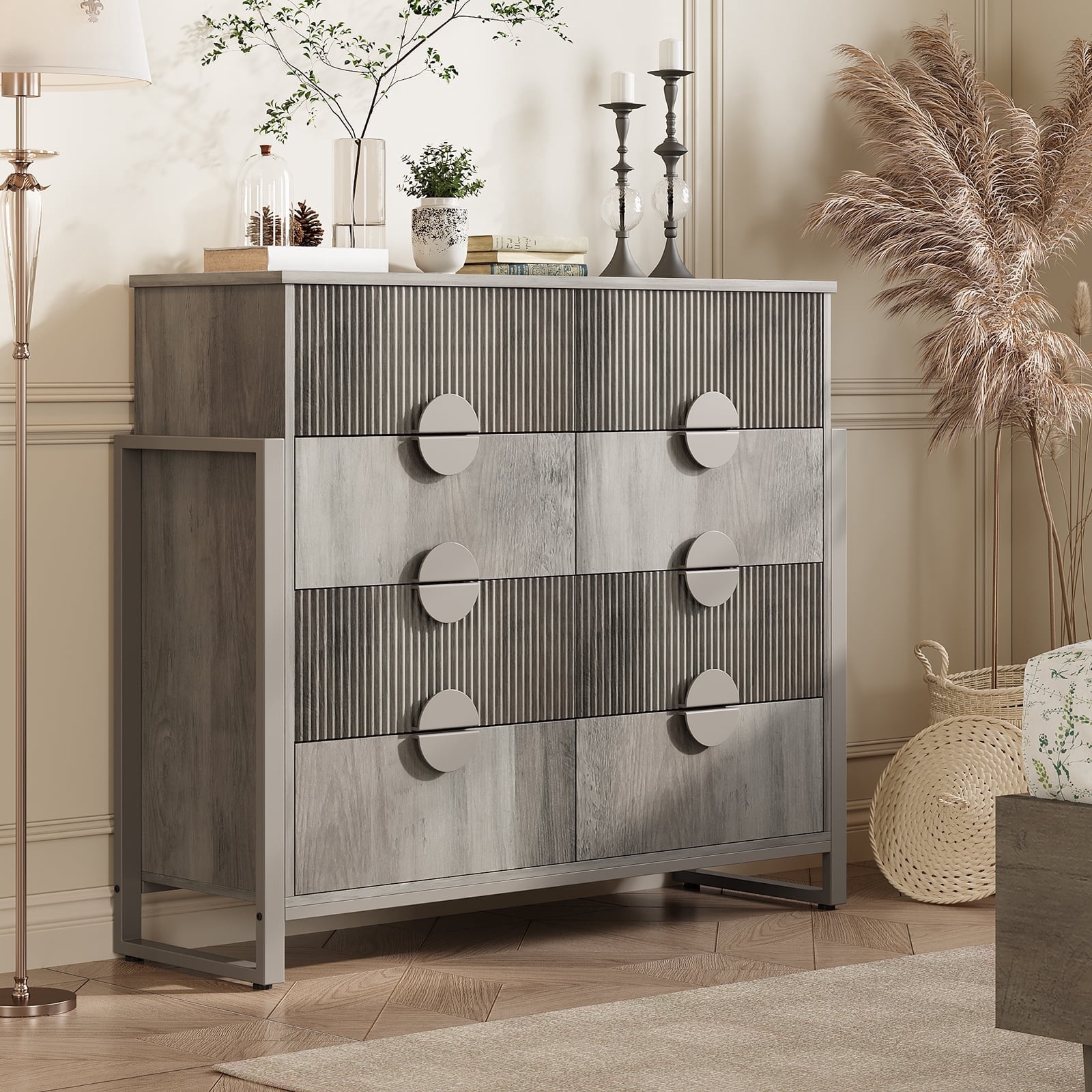 HolliWill 8 Drawer Dresser for Bedroom, Fluted Double Dresser Chest of ...