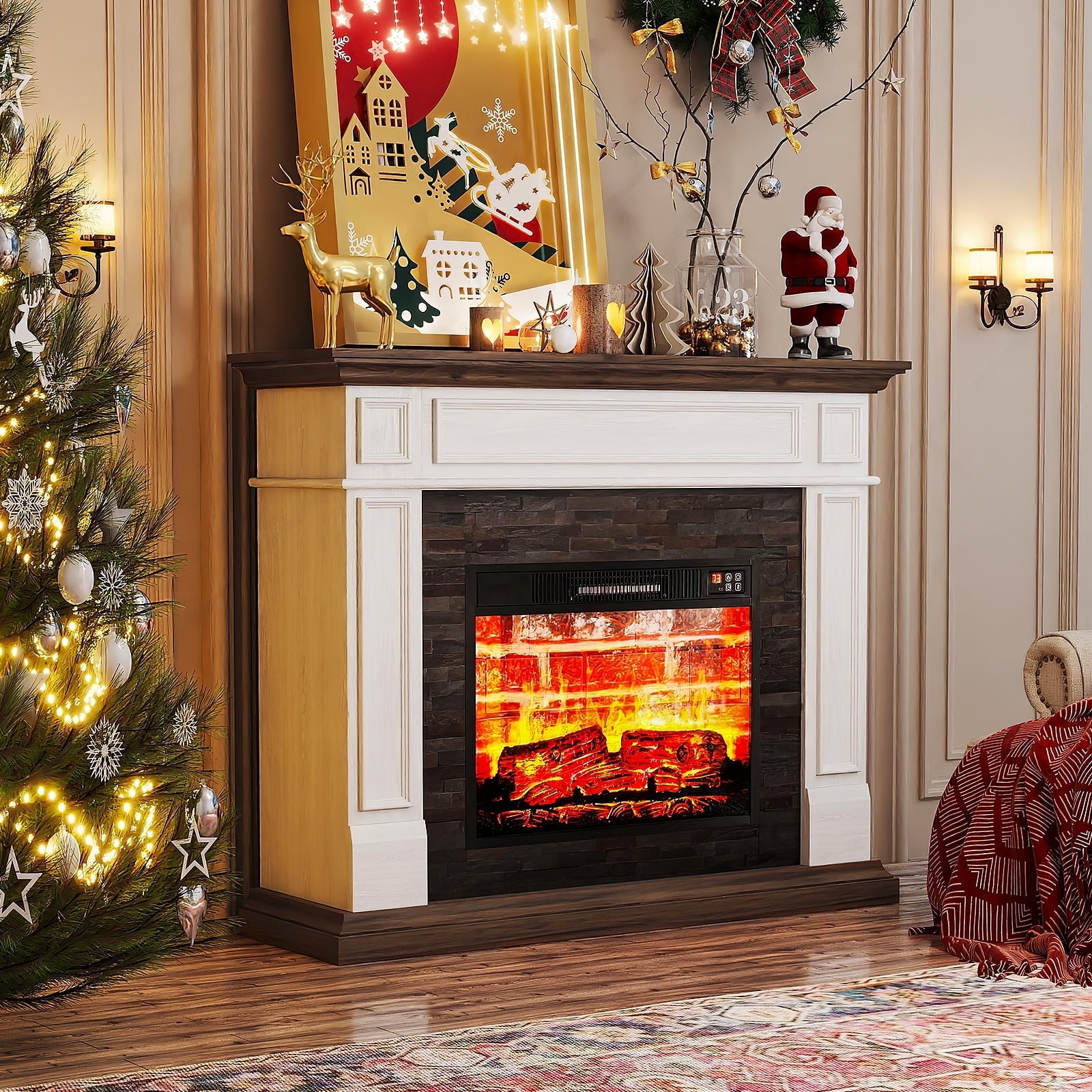 Relefree Electric Fireplace Mantel, 44" Freestanding Fireplace Heater ...