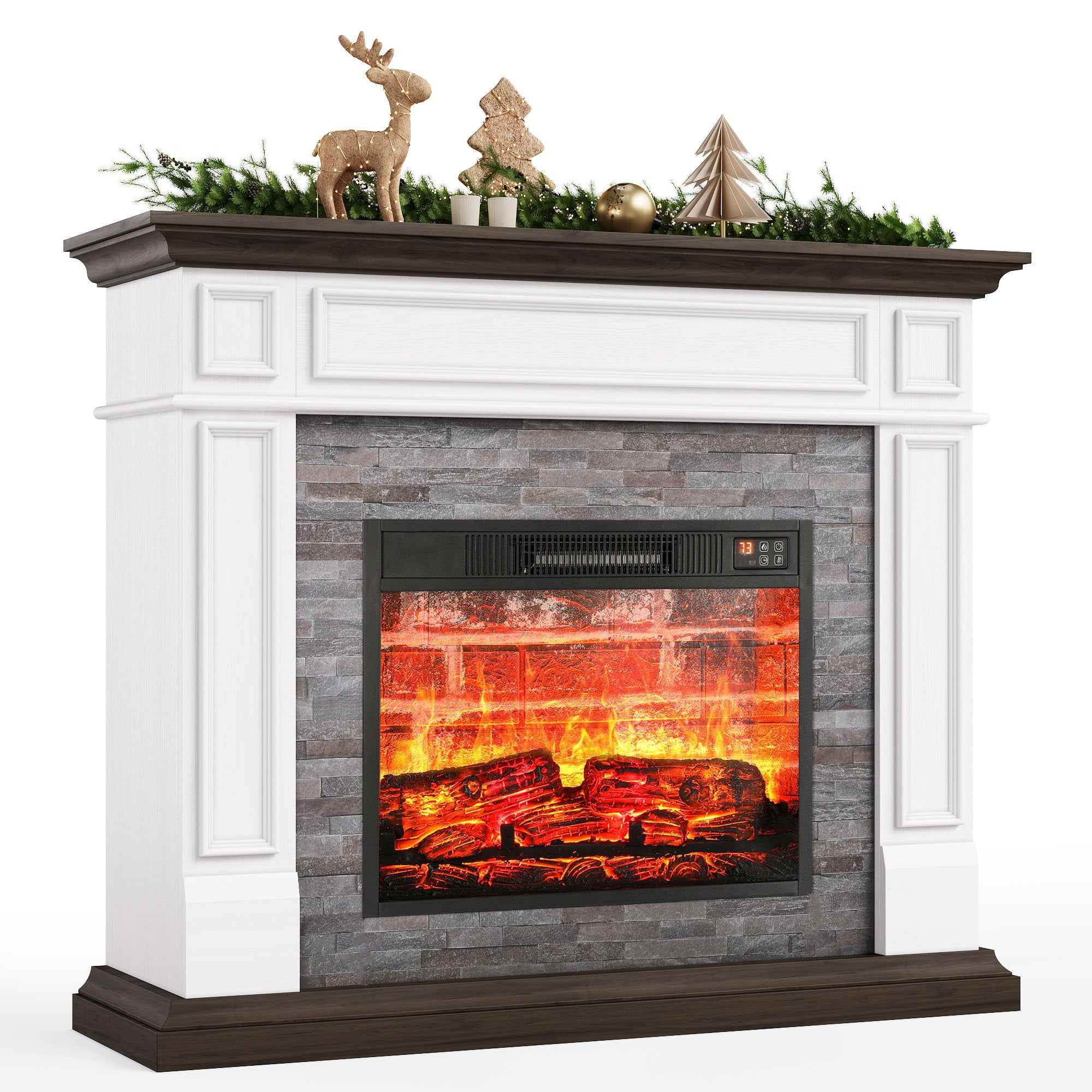 Relefree Electric Fireplace Mantel, 44" Freestanding Fireplace Heater ...