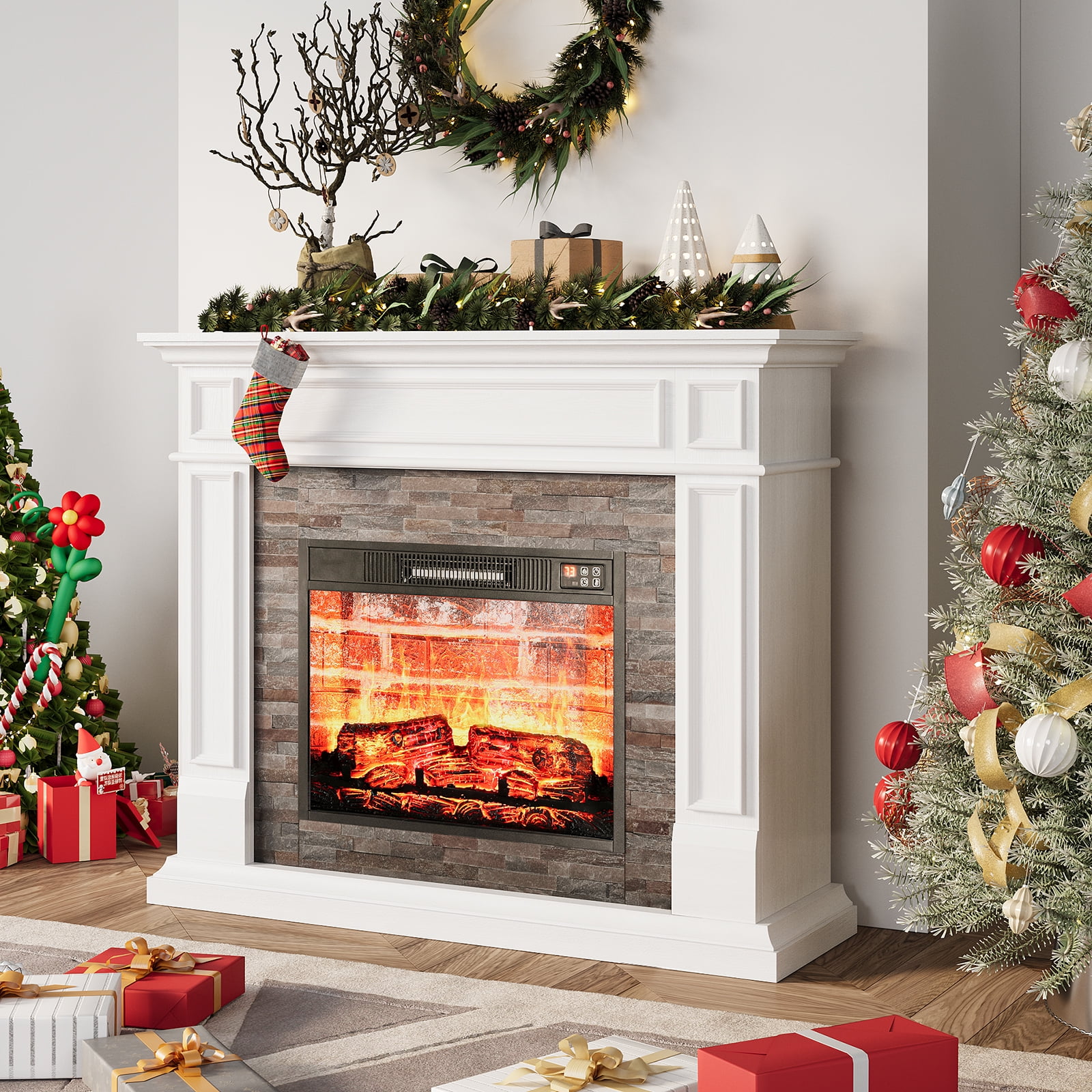 Relefree Electric Fireplace Mantel, 44" Freestanding Fireplace Heater ...