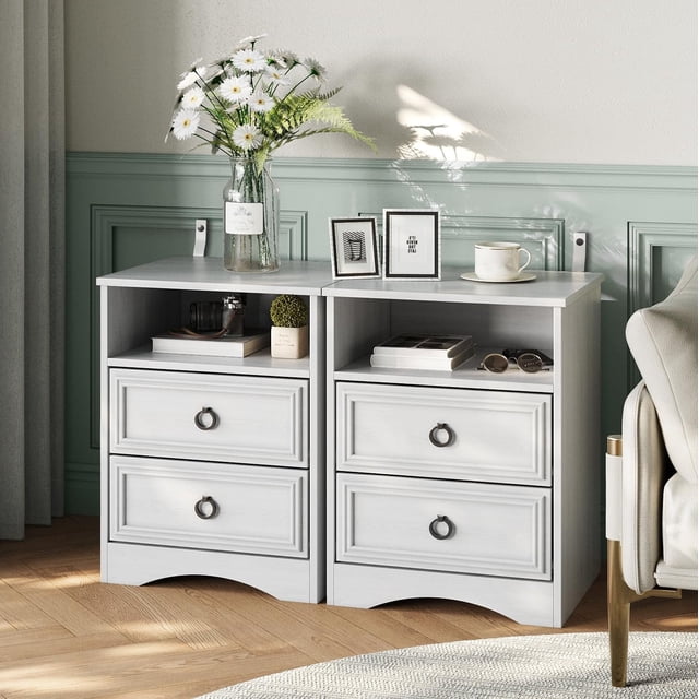 Relefree Small Night Stand Chest Set of 2, 2 Drawer Dresser for Bedroom ...