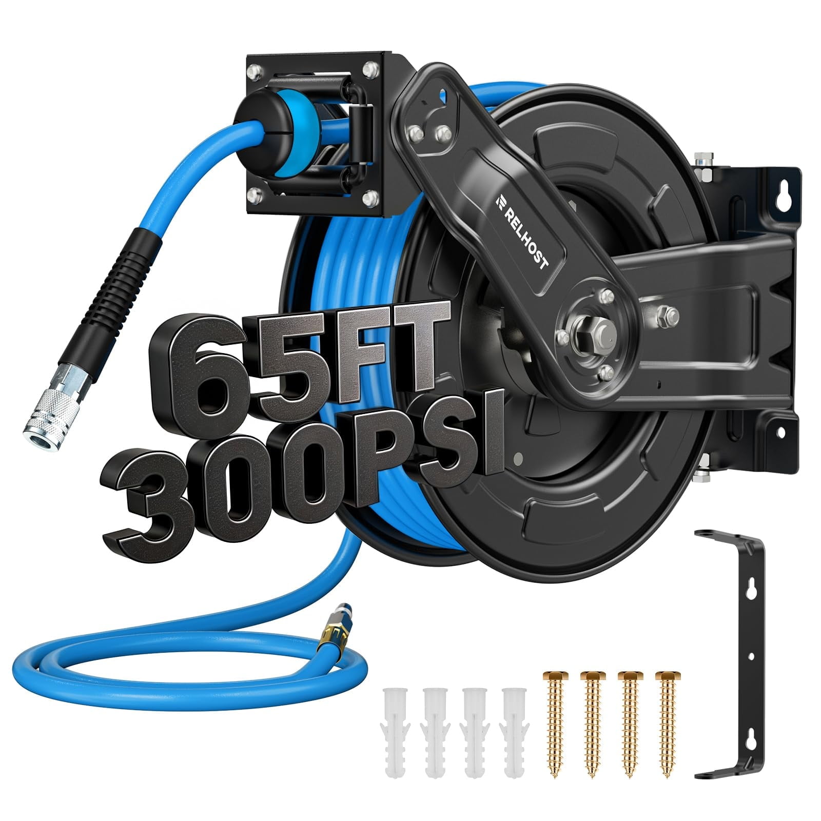 Relhost Retractable Air Hose Reel, 65 ft x 3/8 in Hybrid Air Hose Max ...