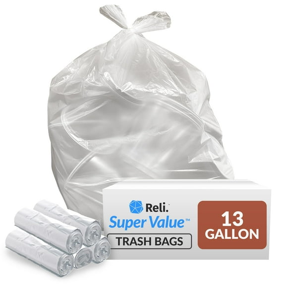 Reli. 13 Gallon Trash Bags | 250 Bags | Clear | Tall Kitchen | Strong ...