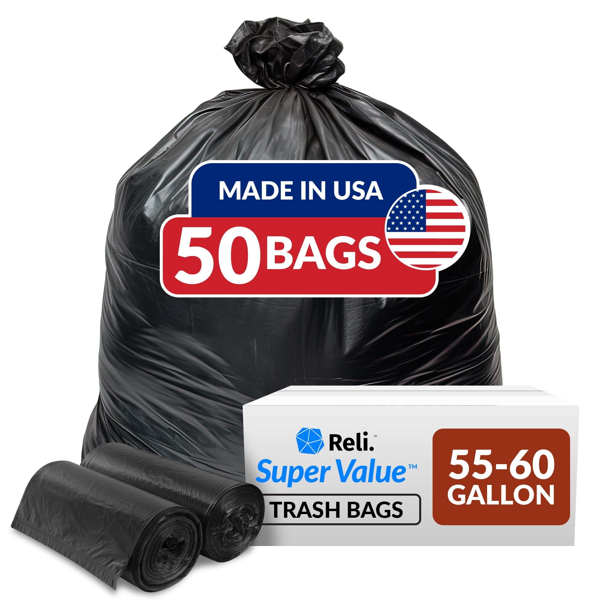 Reli. 55-60 Gallon Trash Bags Heavy Duty | 50 Bags | 50-60 Gallon ...