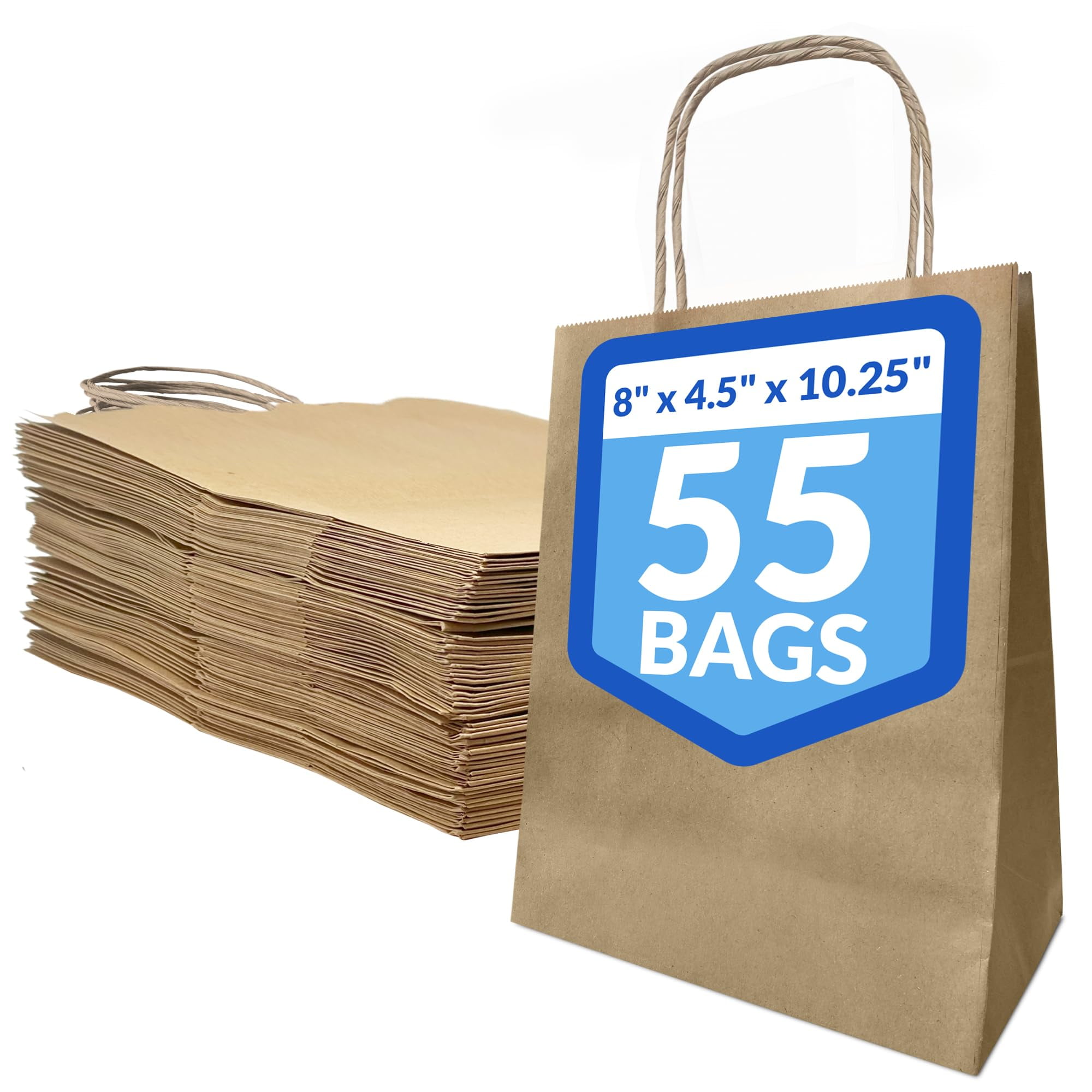 Reli. 8x4.5x10.25 in. Brown Paper Bags with Handles | 55 Pack | Kraft ...