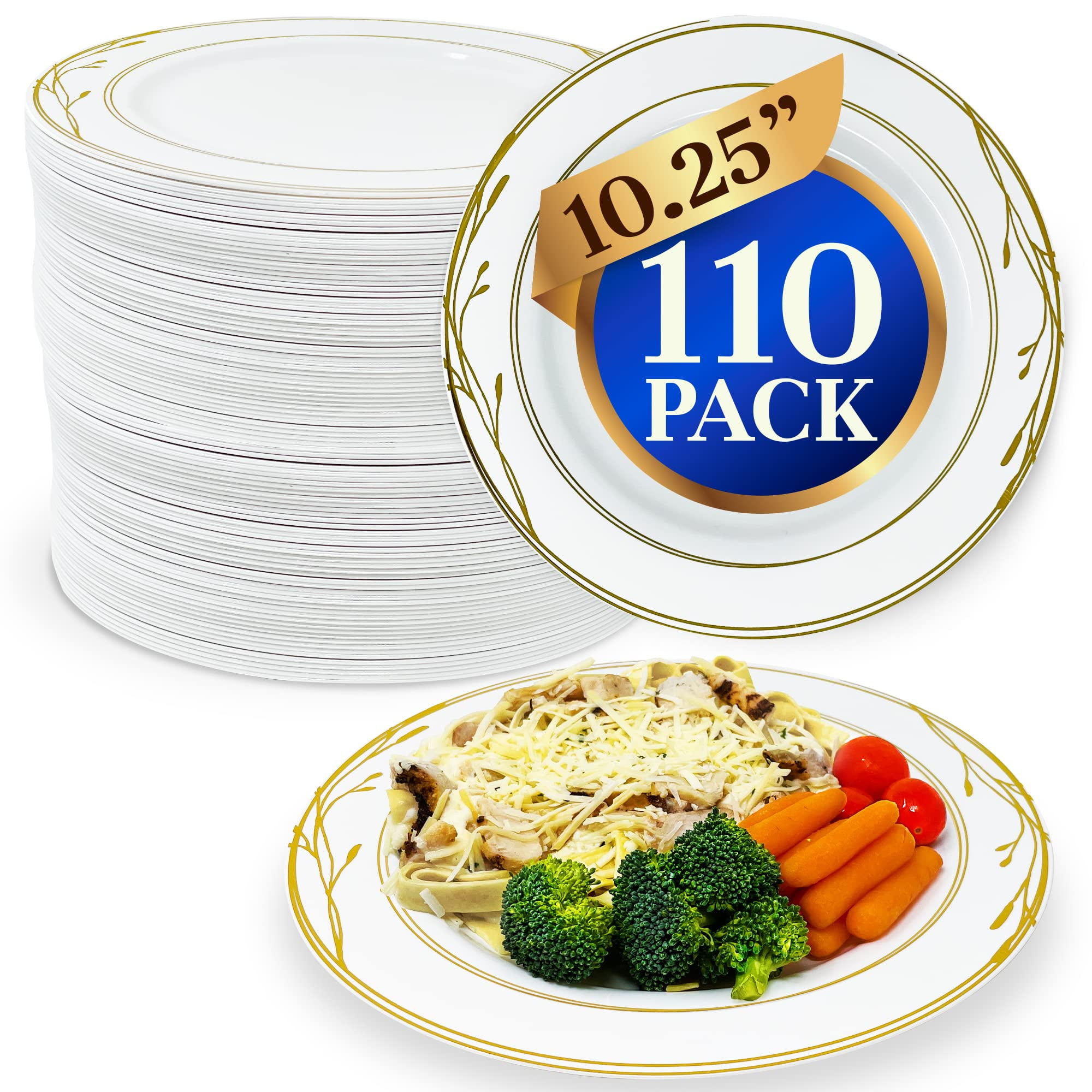 Reli. Disposable Plastic Plates, IFF17 White & Gold Rim Pcs, 10.25 ...