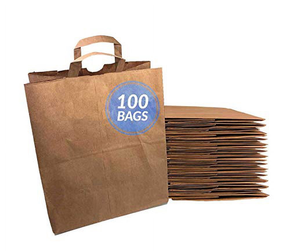 Reli. Paper Grocery Bags w/Handles (100 Pcs) (12"x7"x14") Large Paper ...