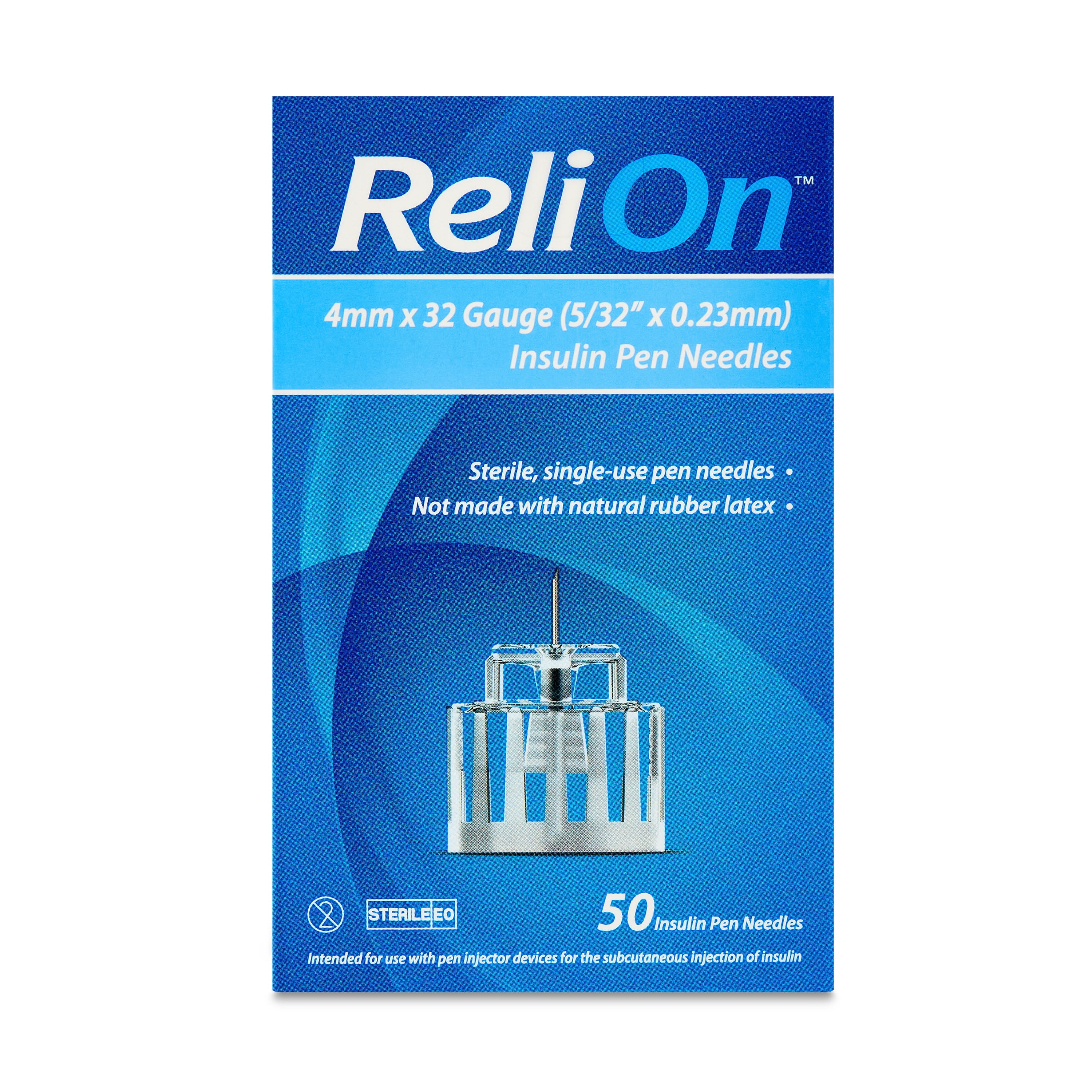 ReliOn Pen Needles, 4 mm x 32G, 50 CT, 3-Bevel, Sterilized, Disposable ...