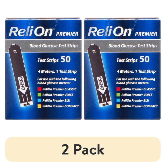 (2 pack) ReliOn Premier Blood Glucose Test Strips, 50 Count - Walmart.com