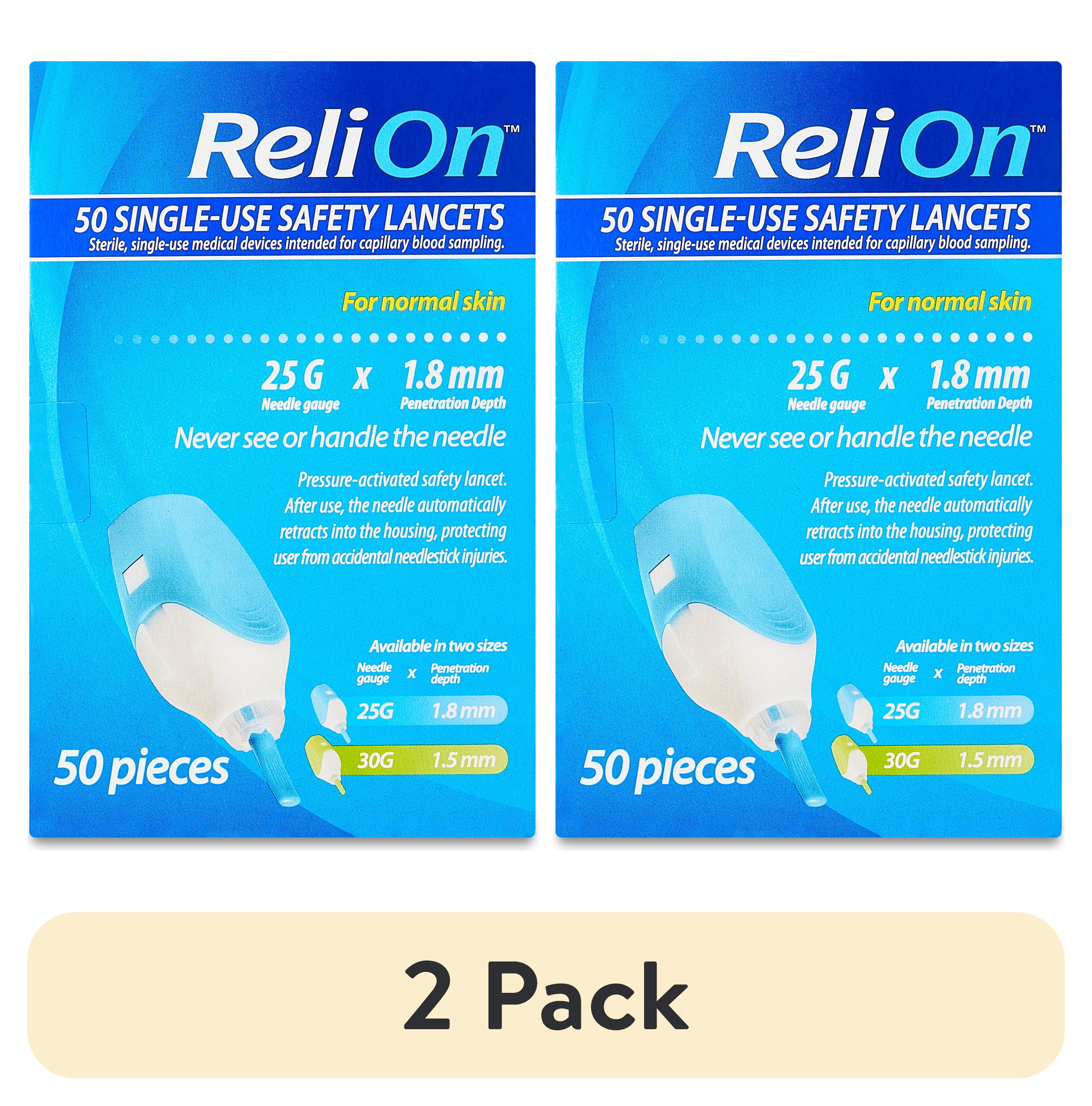 (2 pack) ReliOn Single-Use 2-In-1 Lancing Device for Normal Skin, 25G ...