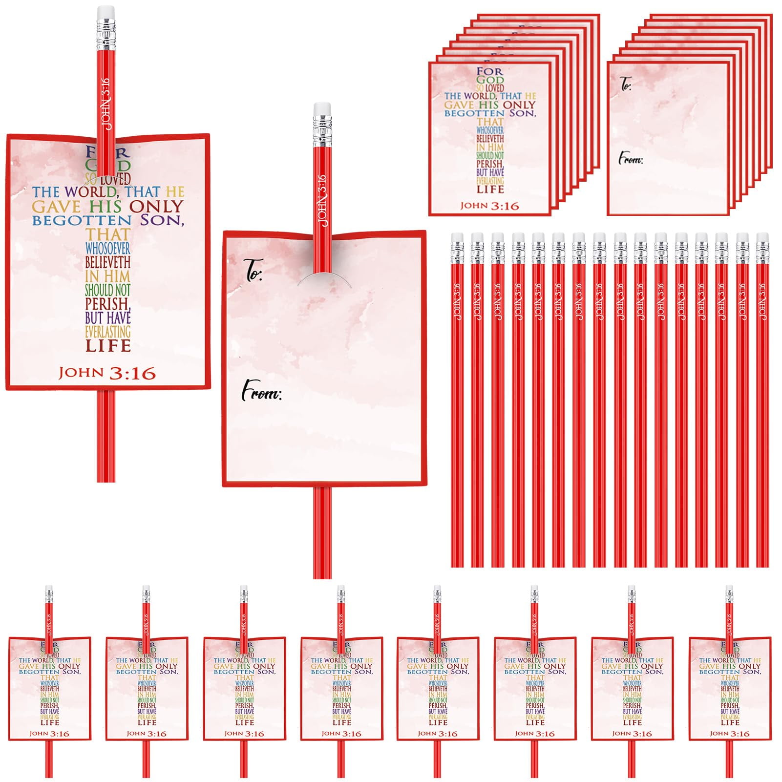 ReliThick 24 Set Christian Valentines Cards with Pencils for Kids John ...