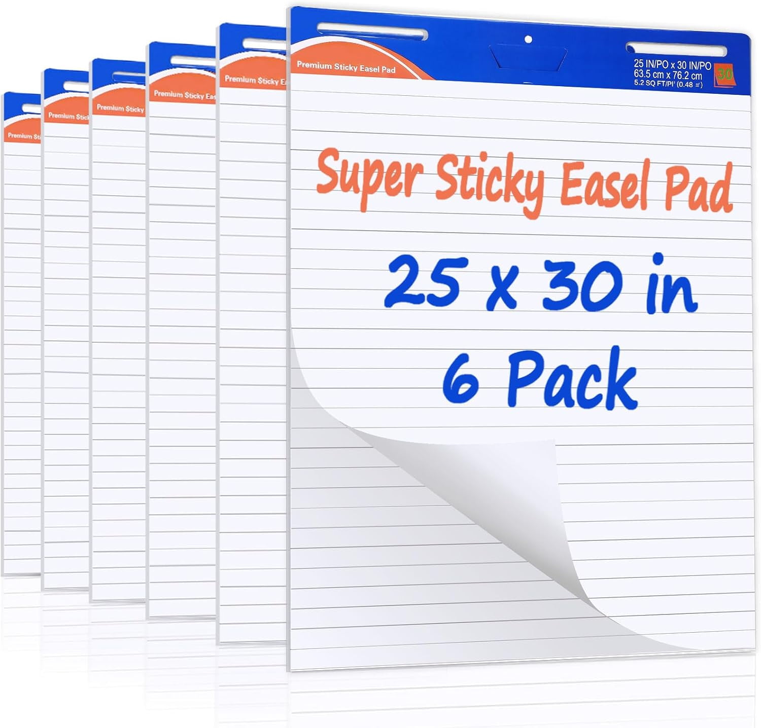 ReliThick 6 Pads Sticky Easel Pad, 25 in x 30 in, White, 30 Sheets/Pad ...