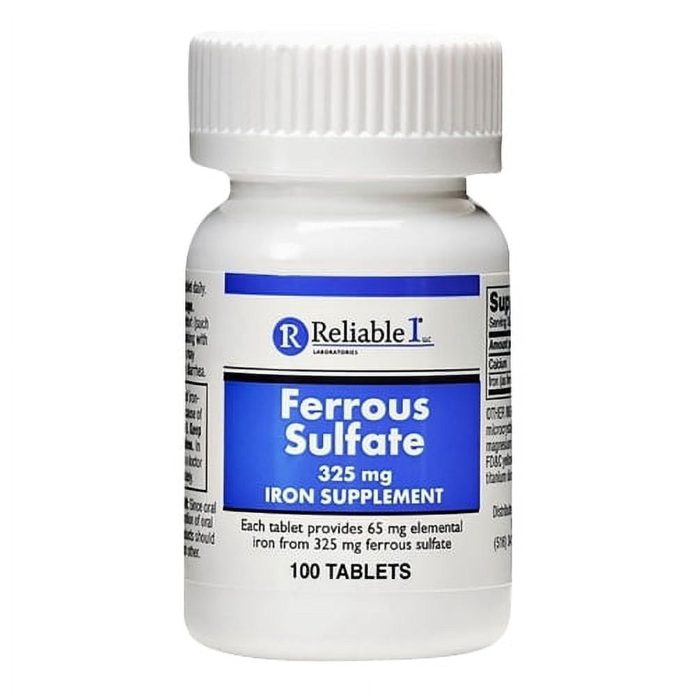 Reliable 1 Laboratories Ferrous Sulfate 325 mg Iron supplement Tablets ...