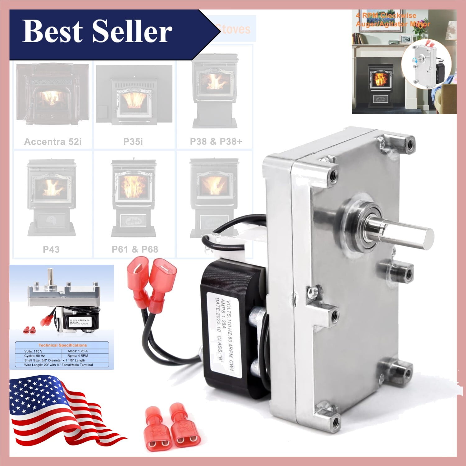 Reliable 4 RPM Clockwise Auger Motor for Harman Stove Models - Hassle ...