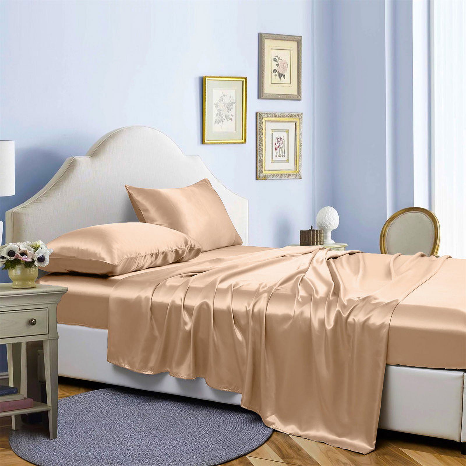 Reliable Bedding 4 piece Sheet Set, Silk Satin Sheet Set, Extra Soft ...