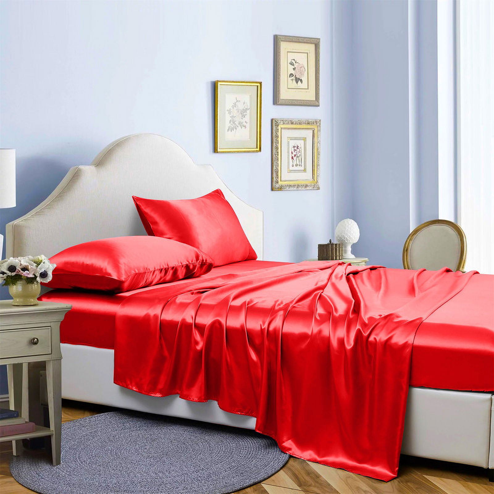 Reliable Bedding 4 piece Sheet Set, Silk Satin Sheet Set, Extra Soft ...