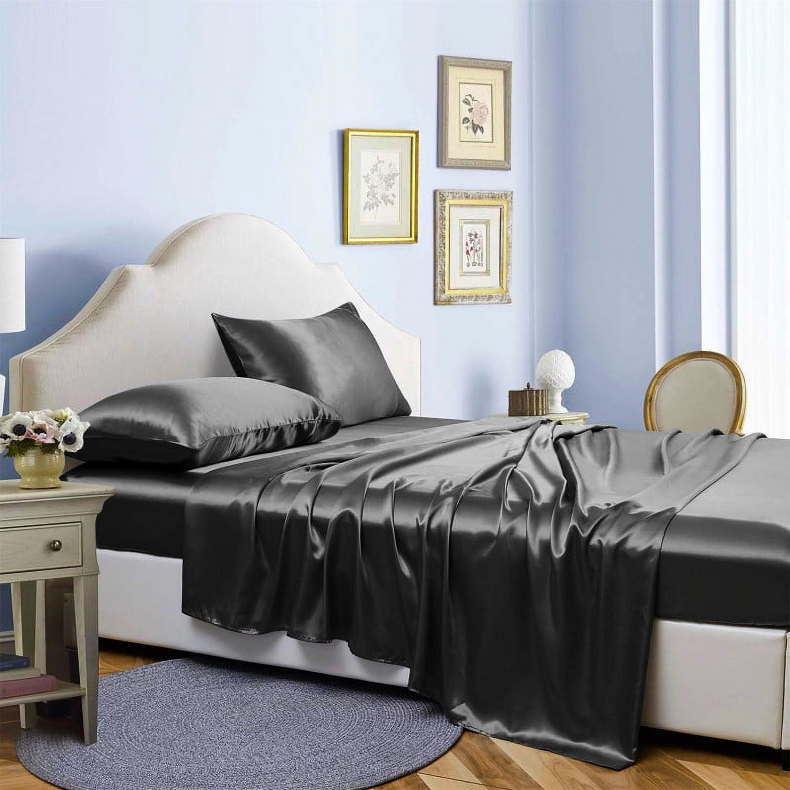 Reliable Bedding 4 piece Sheet Set, Silk Satin Sheet Set, Extra Soft ...